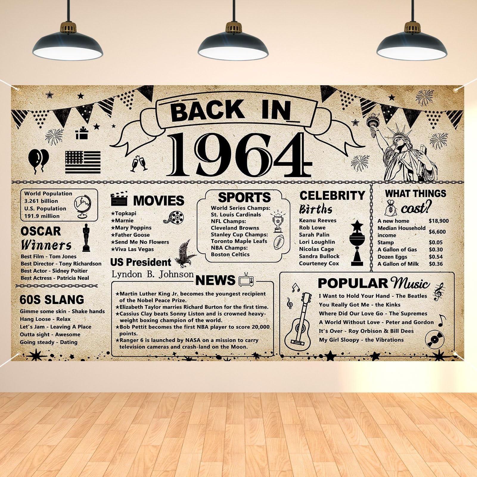 61st Birthday Party Decorations, Vintage Back in 1964 Banner 61 Year ...