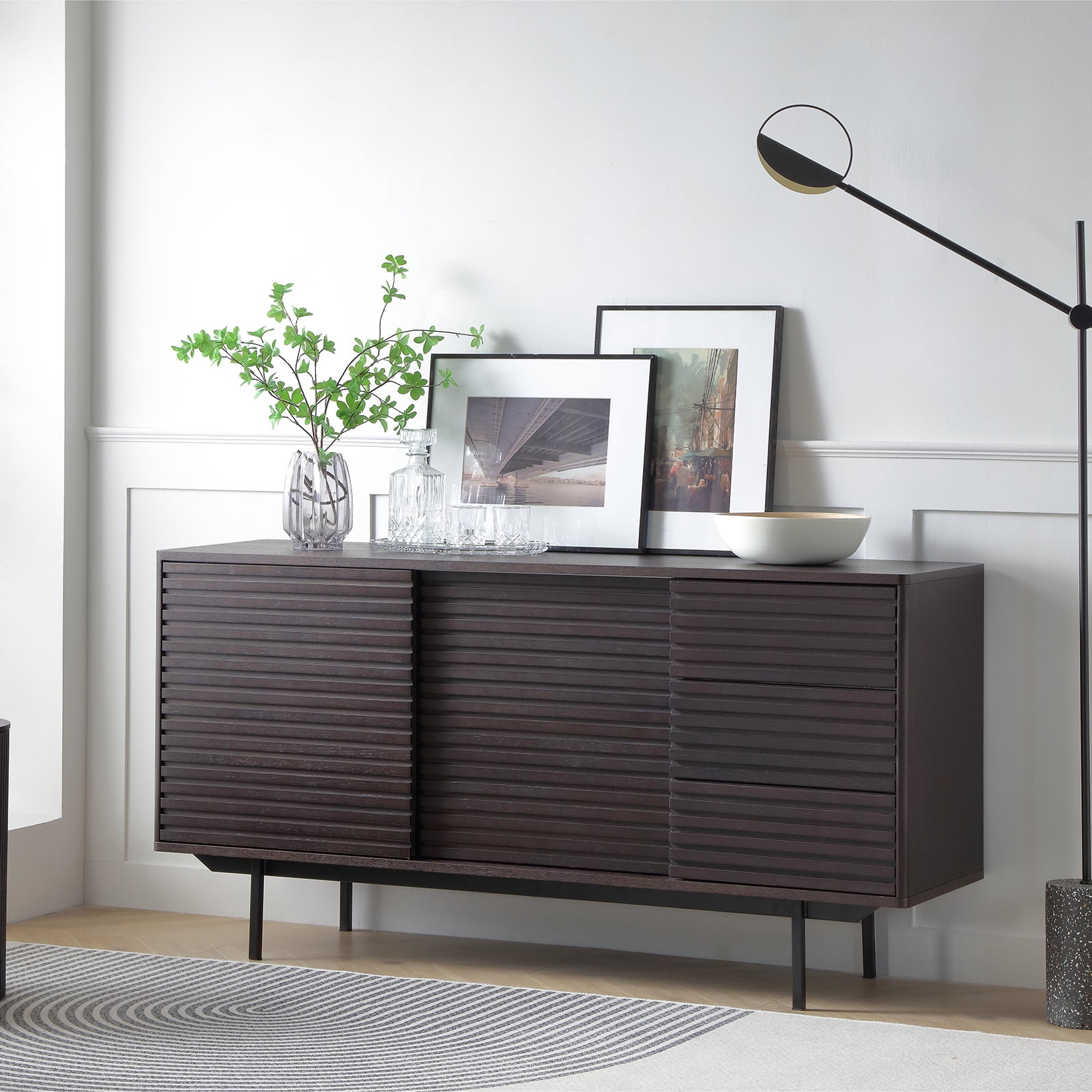 62.4" Sideboard Buffet Table, Mid-Century Modern TV Stand With 3 ...