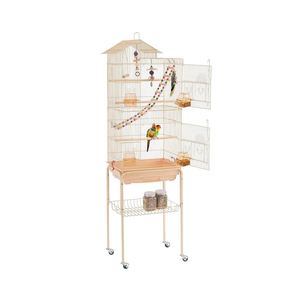 62.4inch Standing Large Bird Cage with Rolling Stand and 2 Toys, a ...