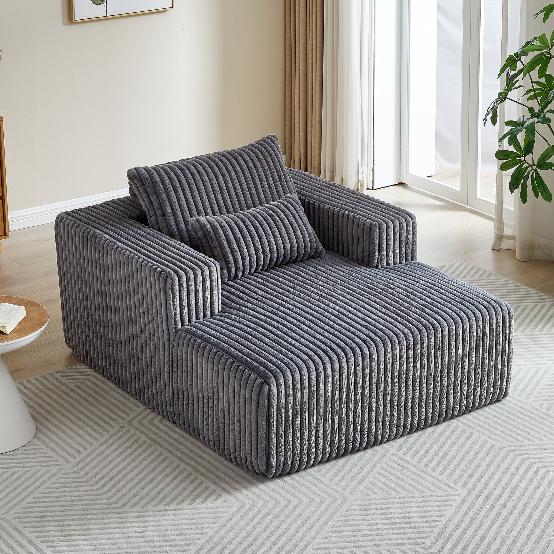 62.5 Inch Corduroy Sponge Sofa Lounge Chair, Fluffy Modern Sleeper ...