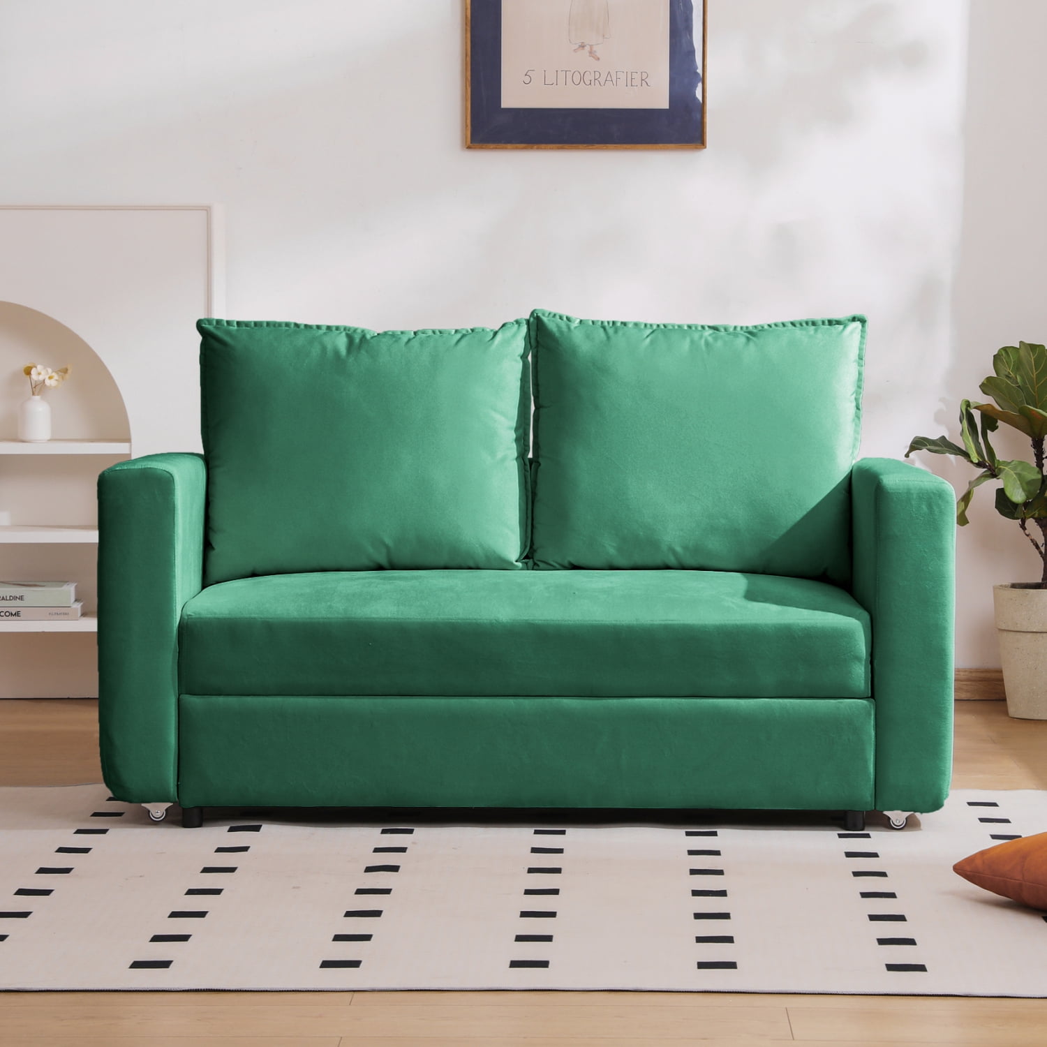 62.5" Loveseat, 2-in-1 Sofa Bed Couch with Pull Out Bed, Futon Couch ...