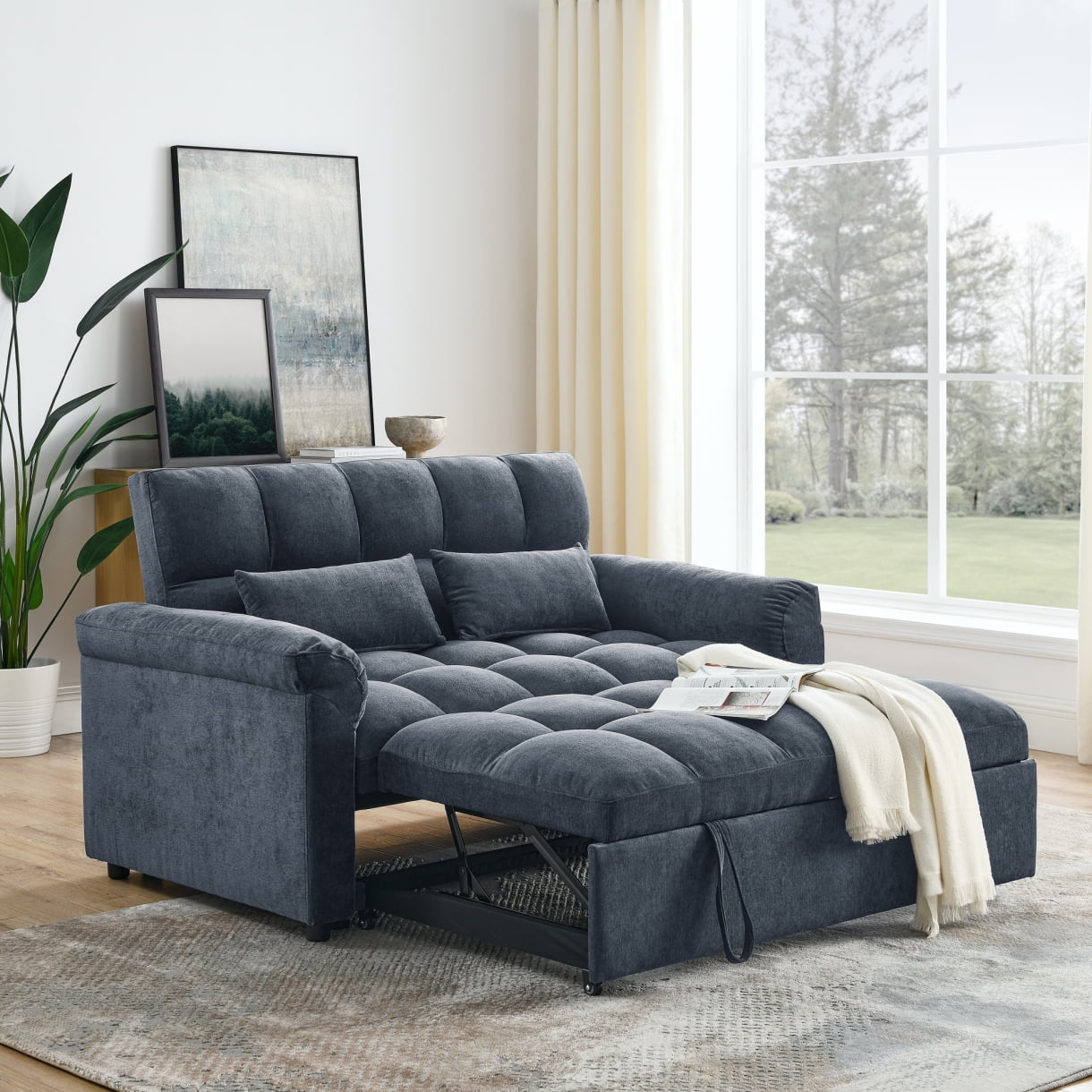 62.5"W Loveseat Sofa Bed, Modern Multi-Function Convertible Sleeper ...