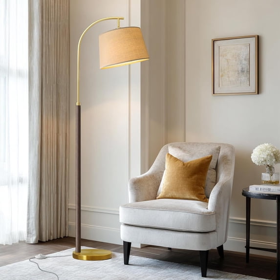 62.5" Wood Floor Lamp for Living Room Gold with Foot Switch Arc ...