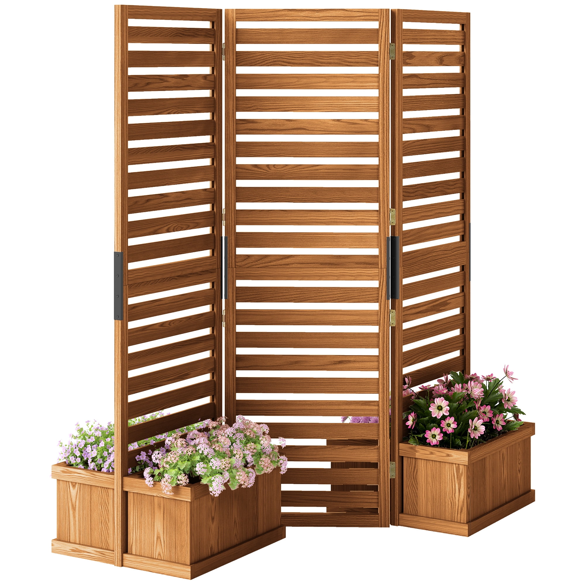 62.5" x 19" x 66" Wood Panel Trellis w/ 4 Planter Box Raised Bed for ...