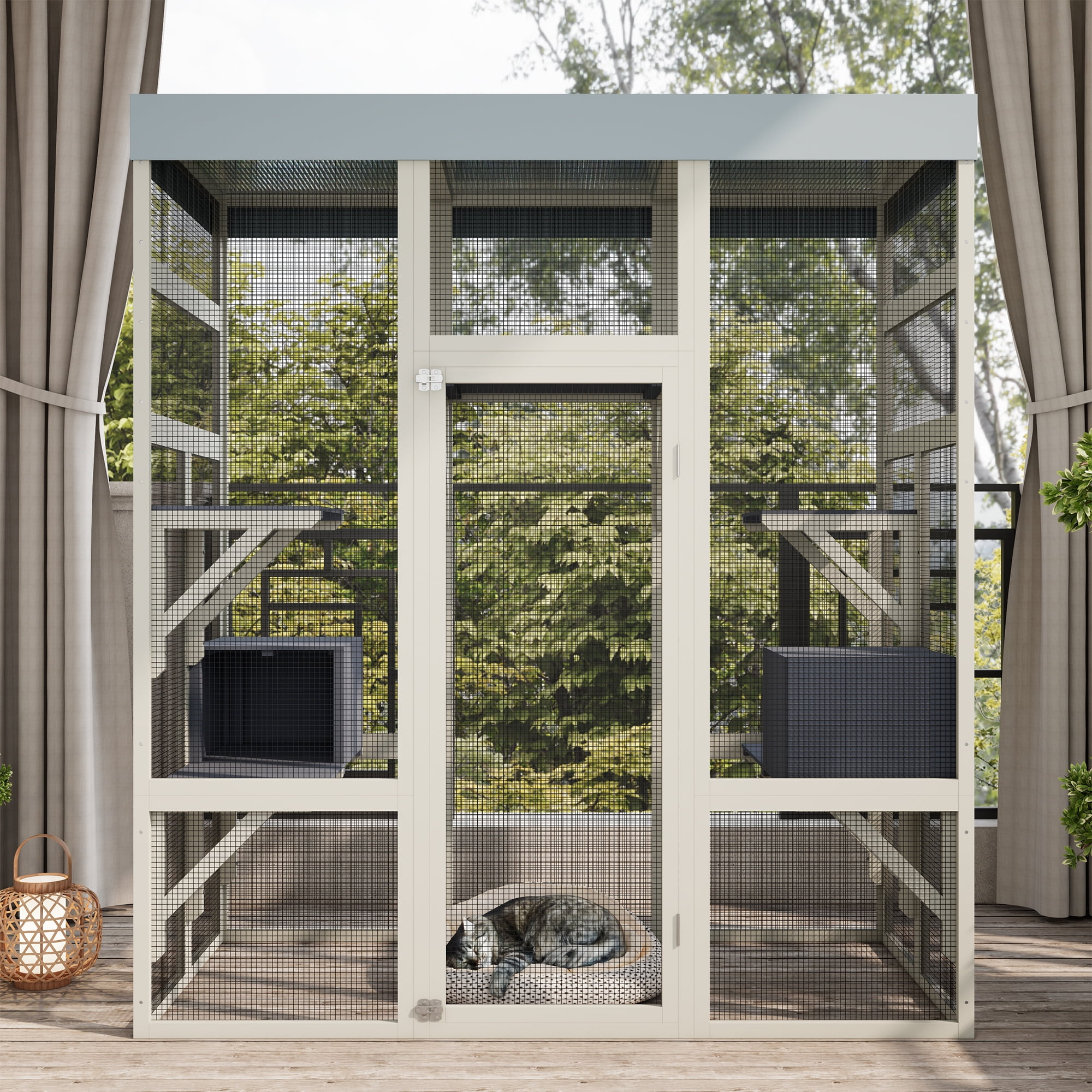 62.6" Outdoor Cat Enclosure, Walk-in Cat Kennel Condo Shelter With ...