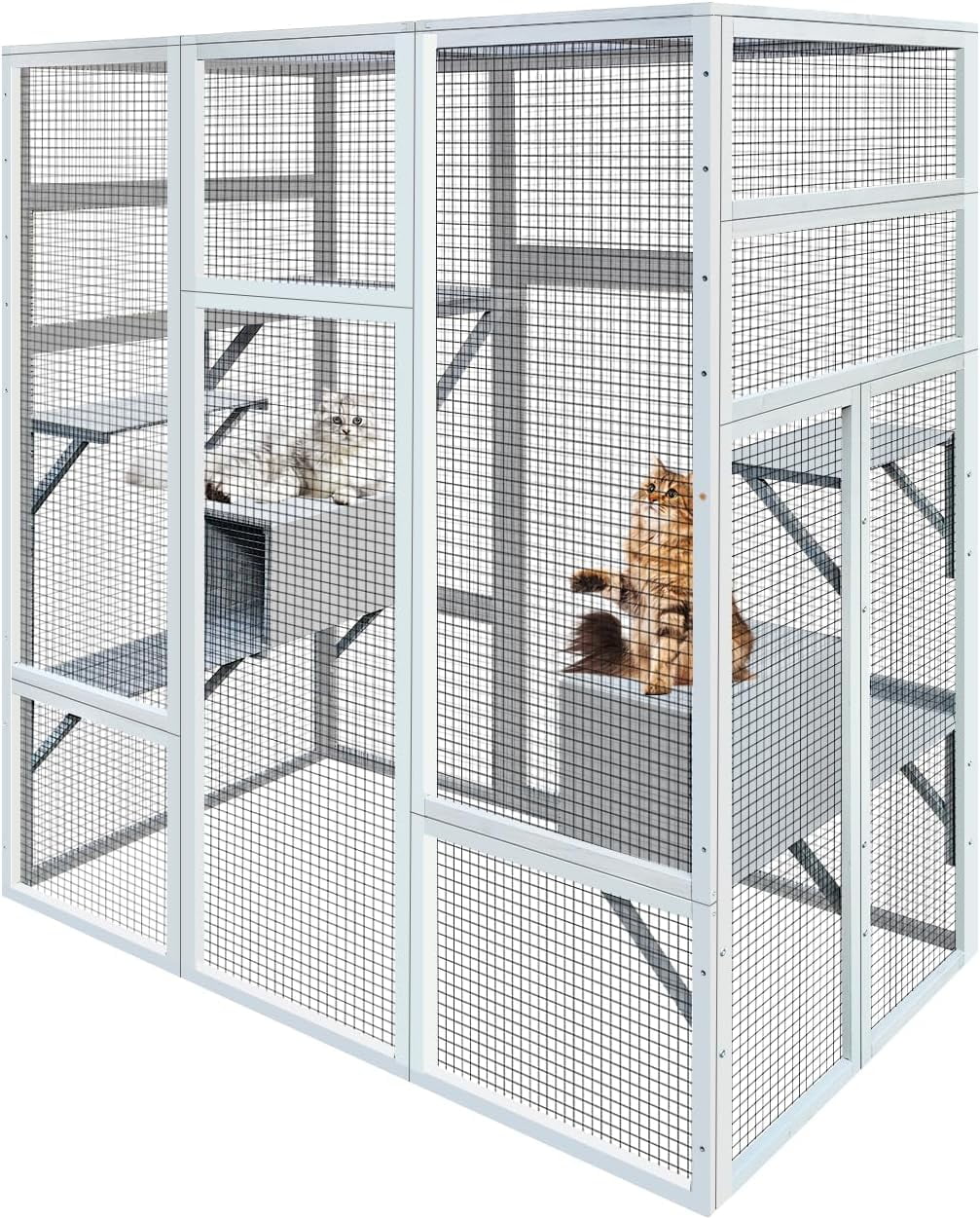 62.6" Outdoor Wooden Cat House Large Catio with Anti-UV and Waterproof ...