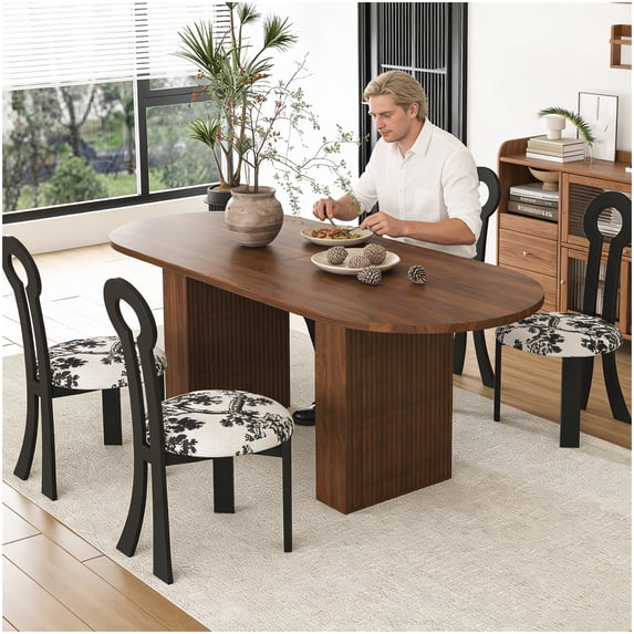 62.9 Inch Farmhouse Dining Table Set, Oval Shape with Upholstered ...