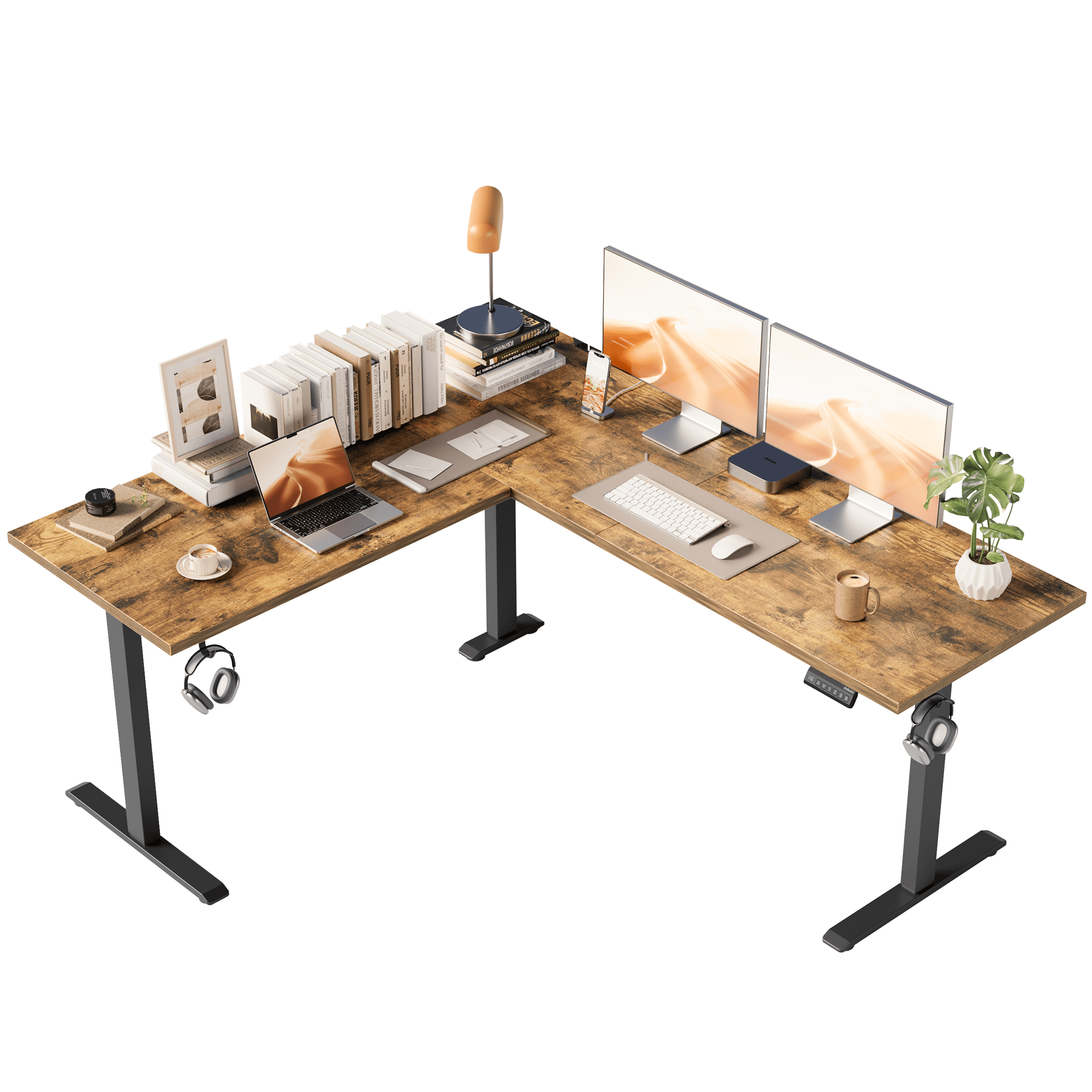 62.9 Inch L-Shaped Standing Desk, Electric Height Adjustable Ergonomic ...