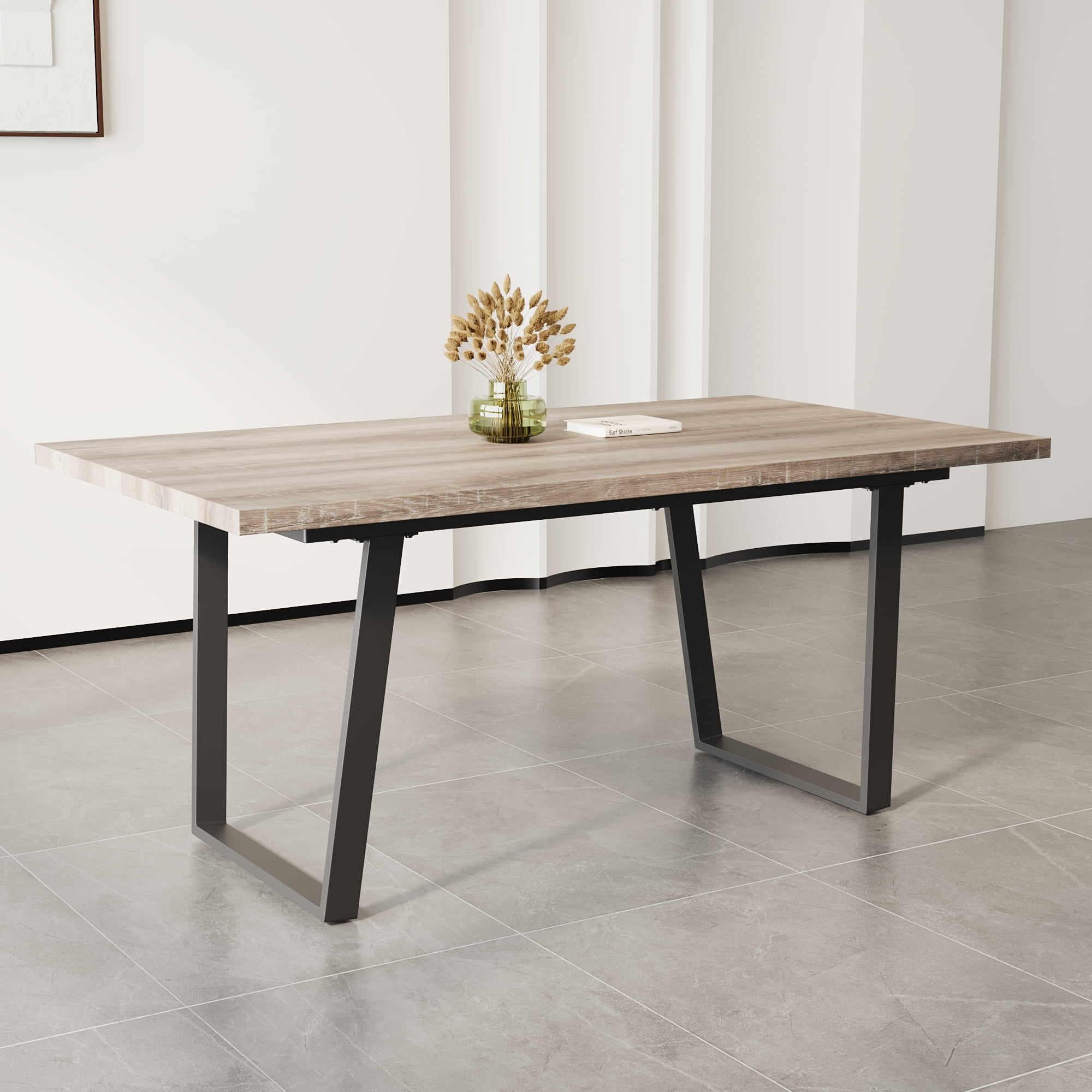 62.9-inch rectangular MDF dining table, simple and modern design, 6 ...