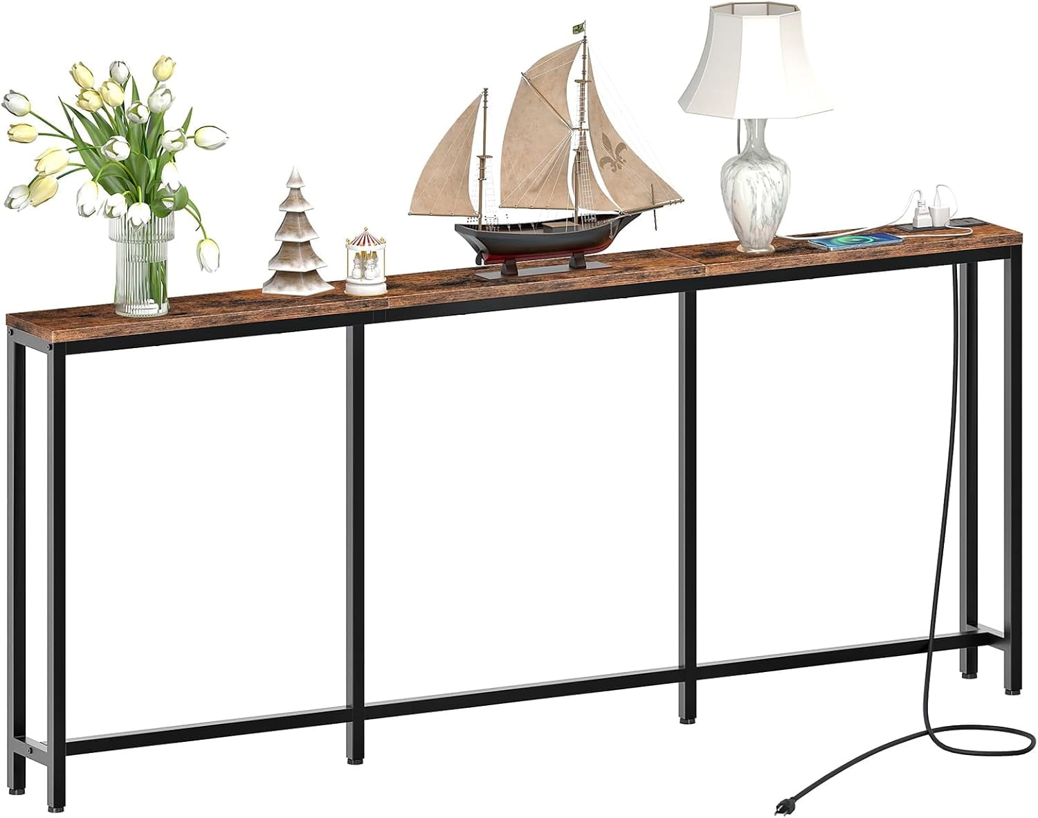 62.99" Console Table with Charging Station, Narrow Long Behind Couch ...