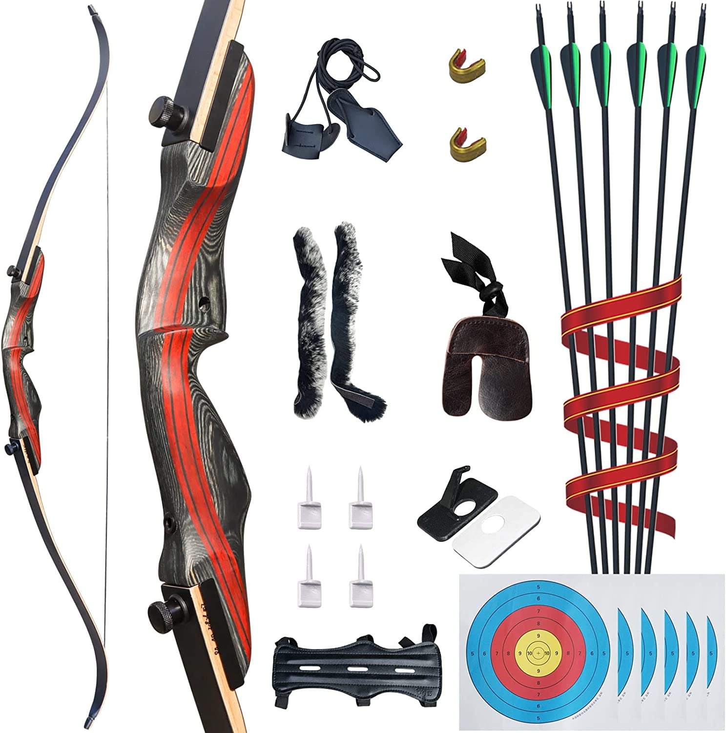 62" Archery Recurve Bow And Arrow For Adults Hunting & Target Shooting ...