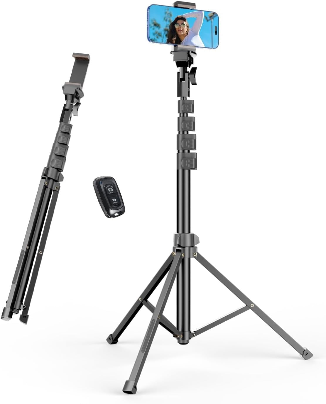 62’’ Cell Phone Tripod Stand, Adjustable Floor Cellphone Tri Pod Holder ...