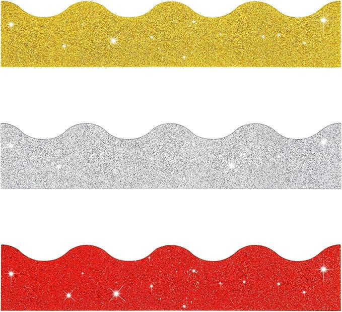 62 Feet Back to School Bulletin Board Border Shiny Glitter Scalloped ...
