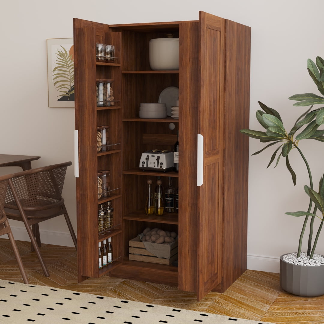 62" Freestanding Pantry Cabinet with Customizable Shelves & Doors ...
