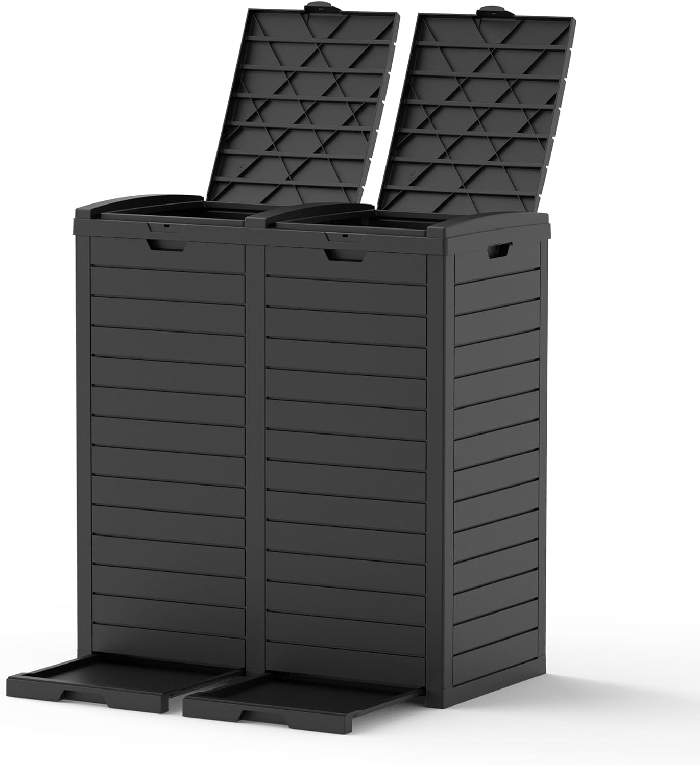 62 Gallon Outdoor Trash Can, Waterproof Resin Trash Can with Layered ...