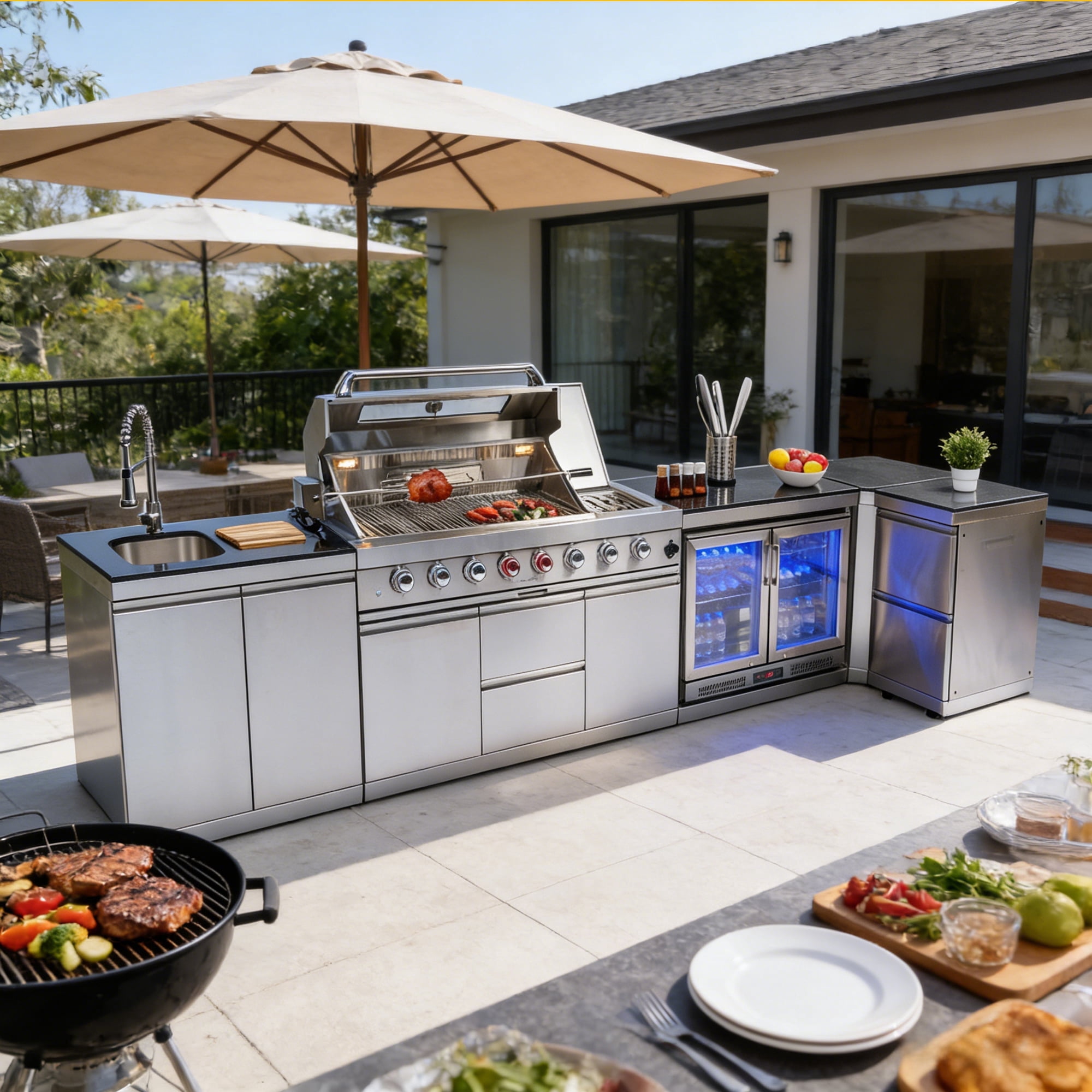 62-Inch 6-Burner 96000 BTU Stainless Steel Gas Outdoor Kitchen Bar ...