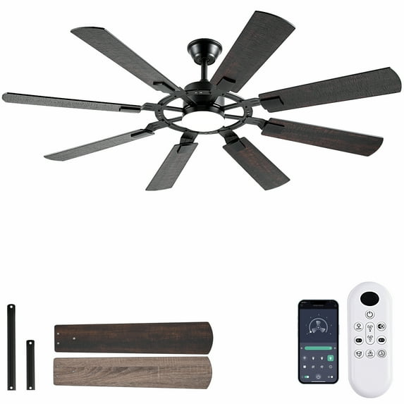 62 Inch Ceiling Fans with Lights, Large Low Profile Ceiling Fan with ...