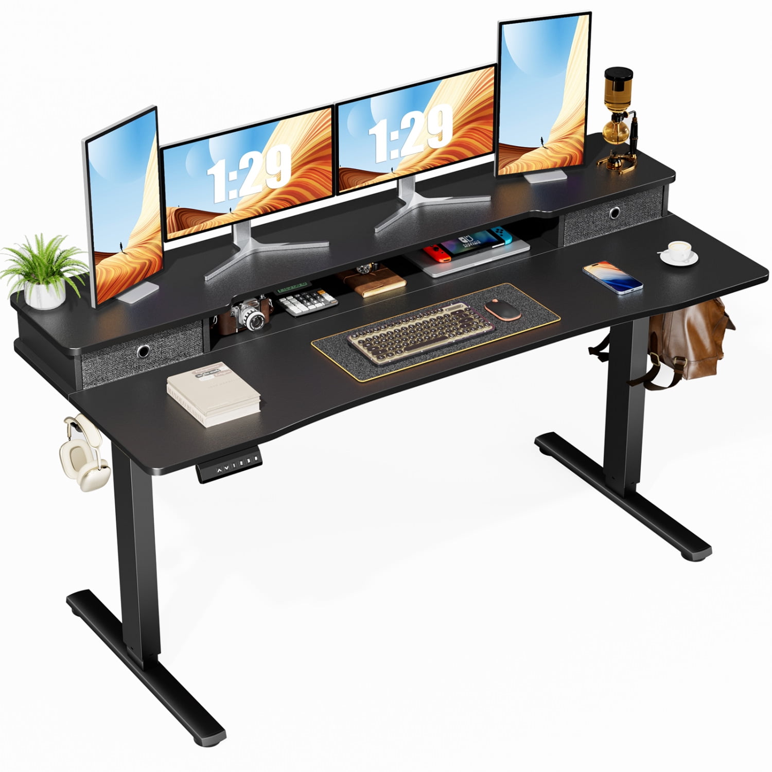 62 Inch Height Adjustable Electric Standing Desk with Double Drawer ...