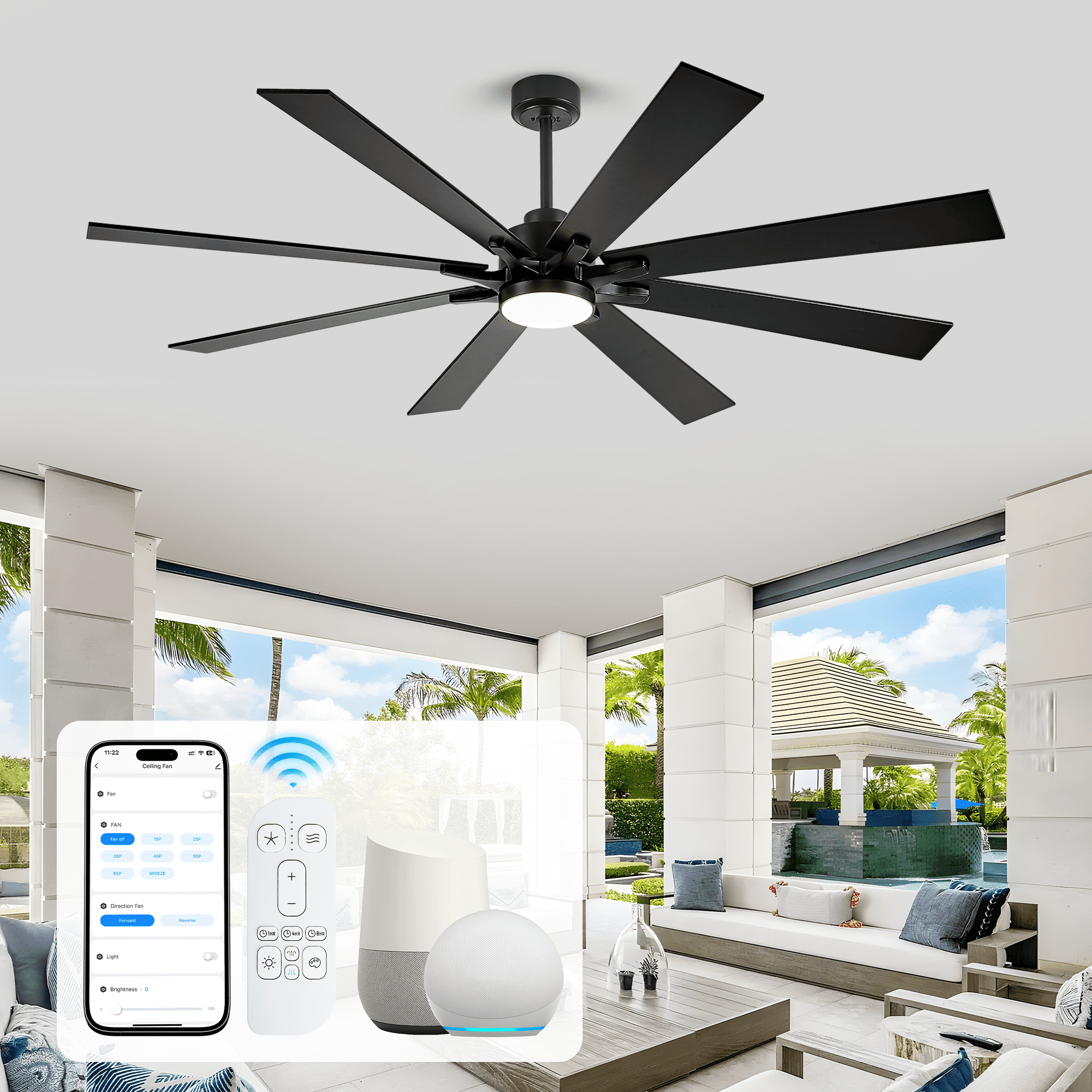 62 inch Outdoor Ceiling Fans with Lights, Black Industrial Ceiling Fan ...