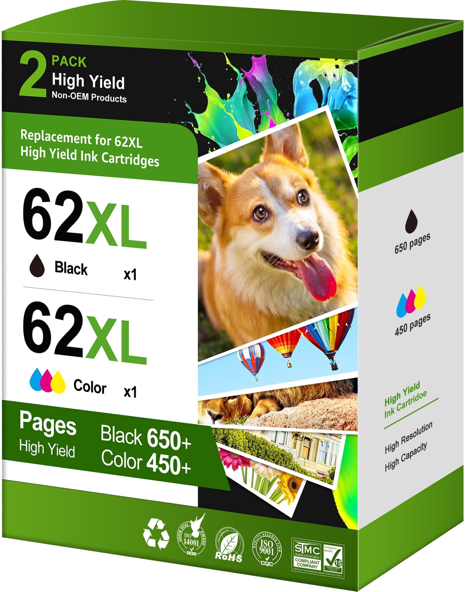 62 Ink Cartridge Compatible for HP Ink 62 HP 62XL Works with HP Envy ...