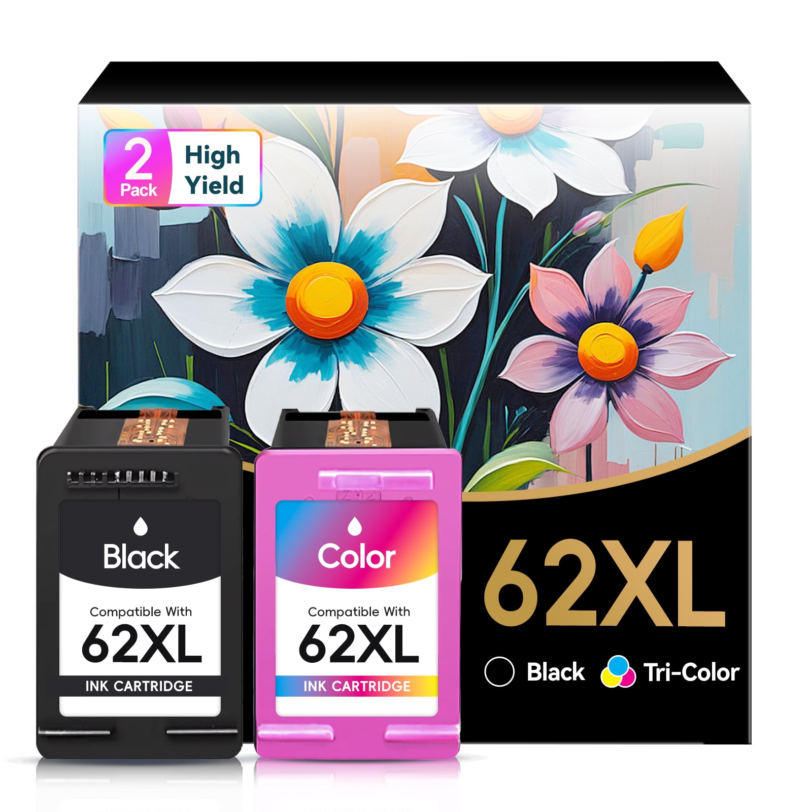 HP 62XL Remanufactured Ink Cartridges 2-Pack (1 Black, 1 Tri-Color) for ...
