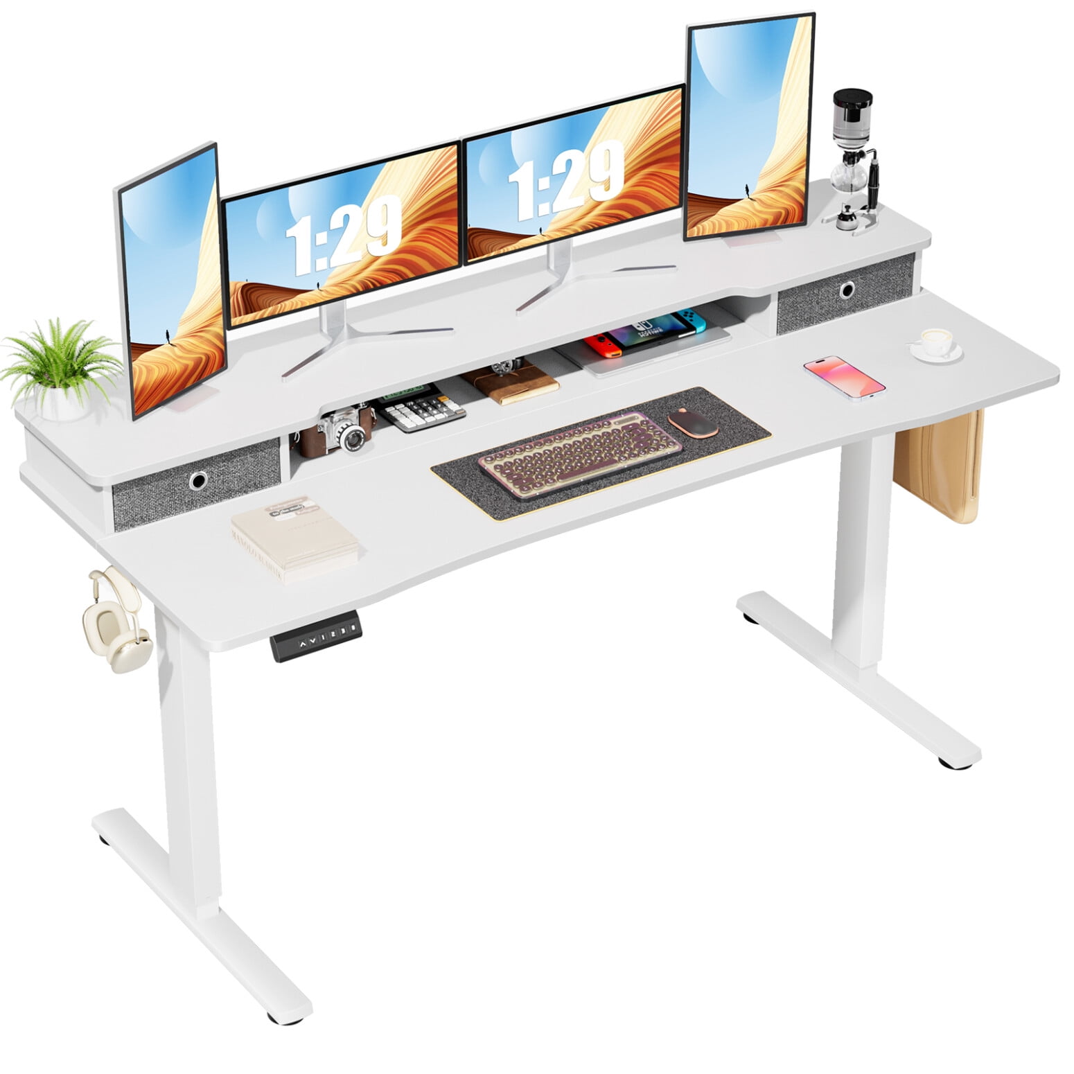 62"L Standing Desk with 2 Storage Drawers and Shelf,Electric Sit Stand ...