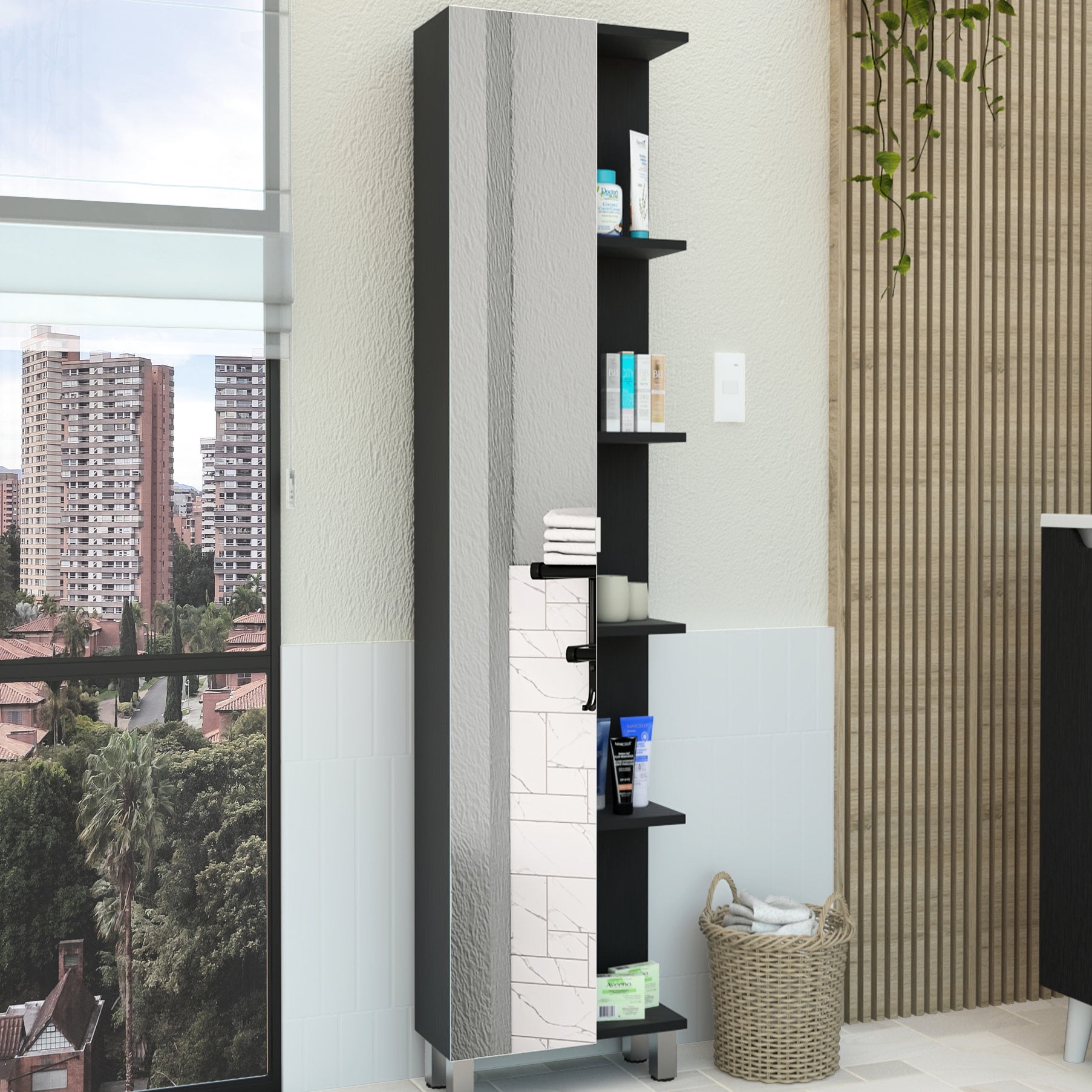62" Linen Single Door Cabinet | Suitable for Bathroom Use with Multiple ...