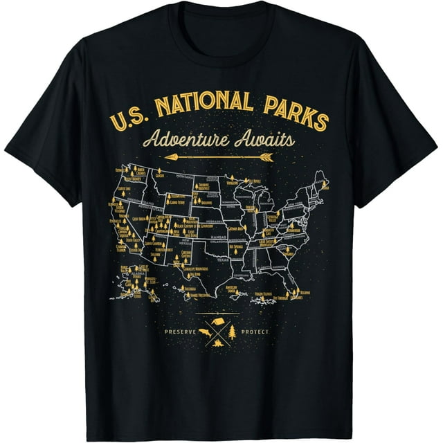 62 National Parks Map Gifts US Park Vintage Camping Hiking T-Shirt ...