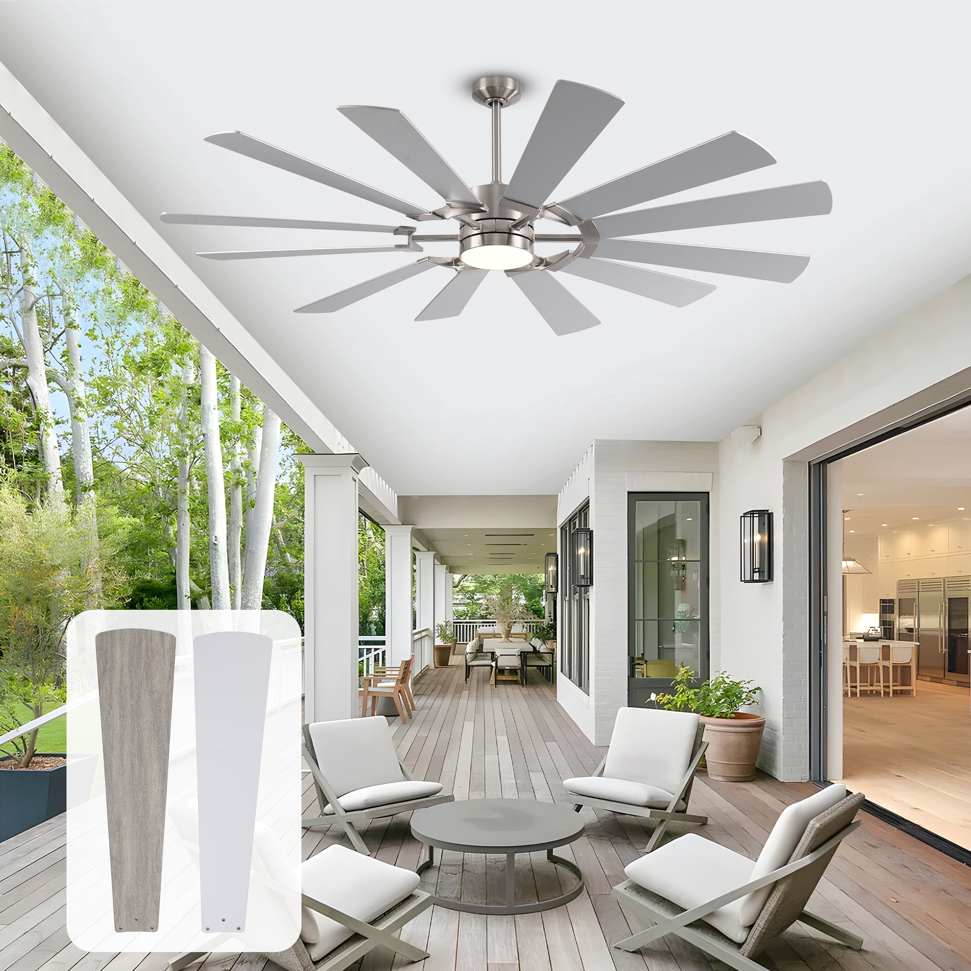 62" Outdoor Ceiling Fans for Patios with Light and Remote, Damp Rated ...