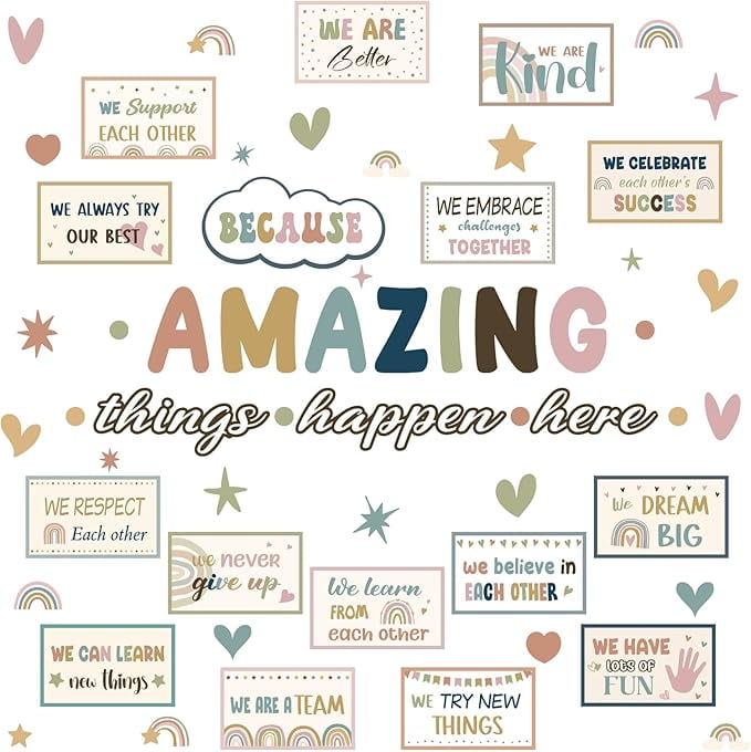 62 Pcs Classroom Boho Bulletin Board Decorations Amazing Things Happen ...