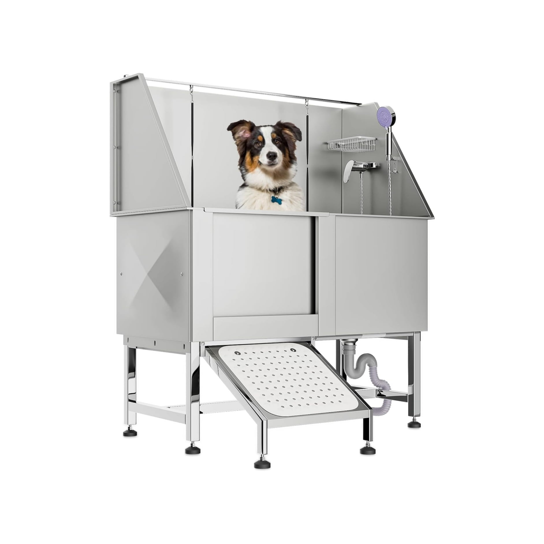 62" Pet Dog Bathtub W/Ramp, Dog Shower Brush, Rich Accessory ...