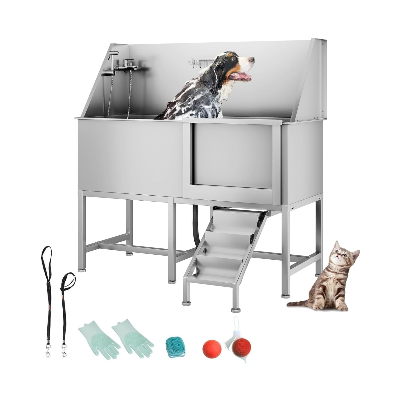 62" Pet Dog Bathtub W/Ramp, Dog Shower Brush, Rich Accessory ...