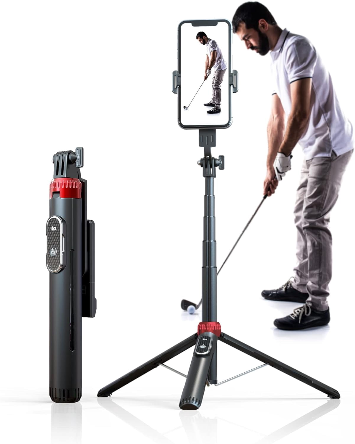 62" Phone Tripod & Selfie Stick for Golf Training, Extendable Cell ...