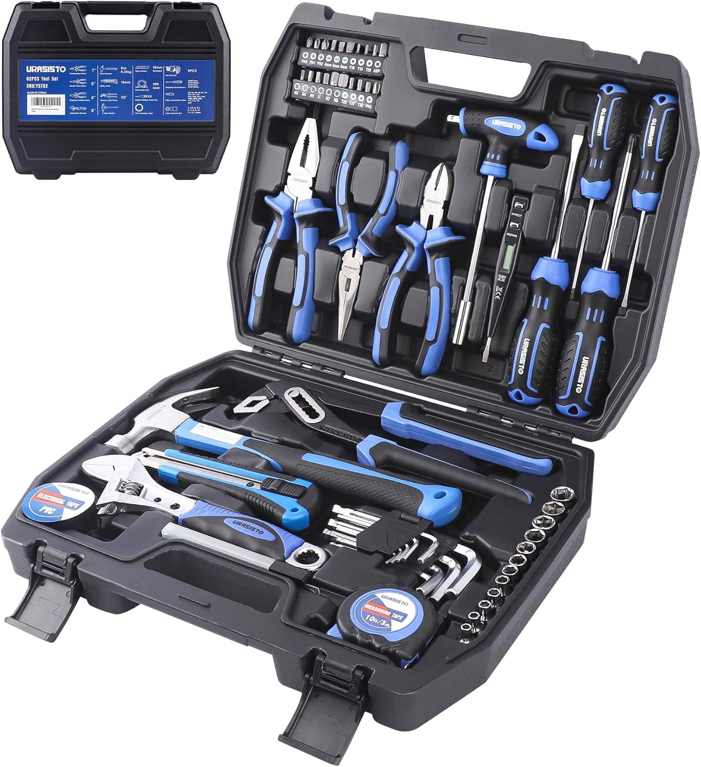 62-Piece Tools Set, General Household Tool Kit with Storage Toolbox ...
