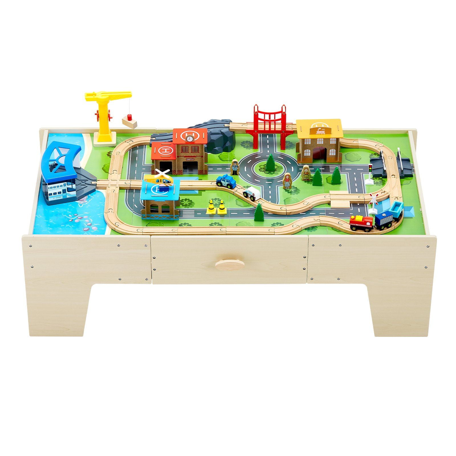 62-Piece Wooden Train Table for Kids - Large Activity Play Table with ...