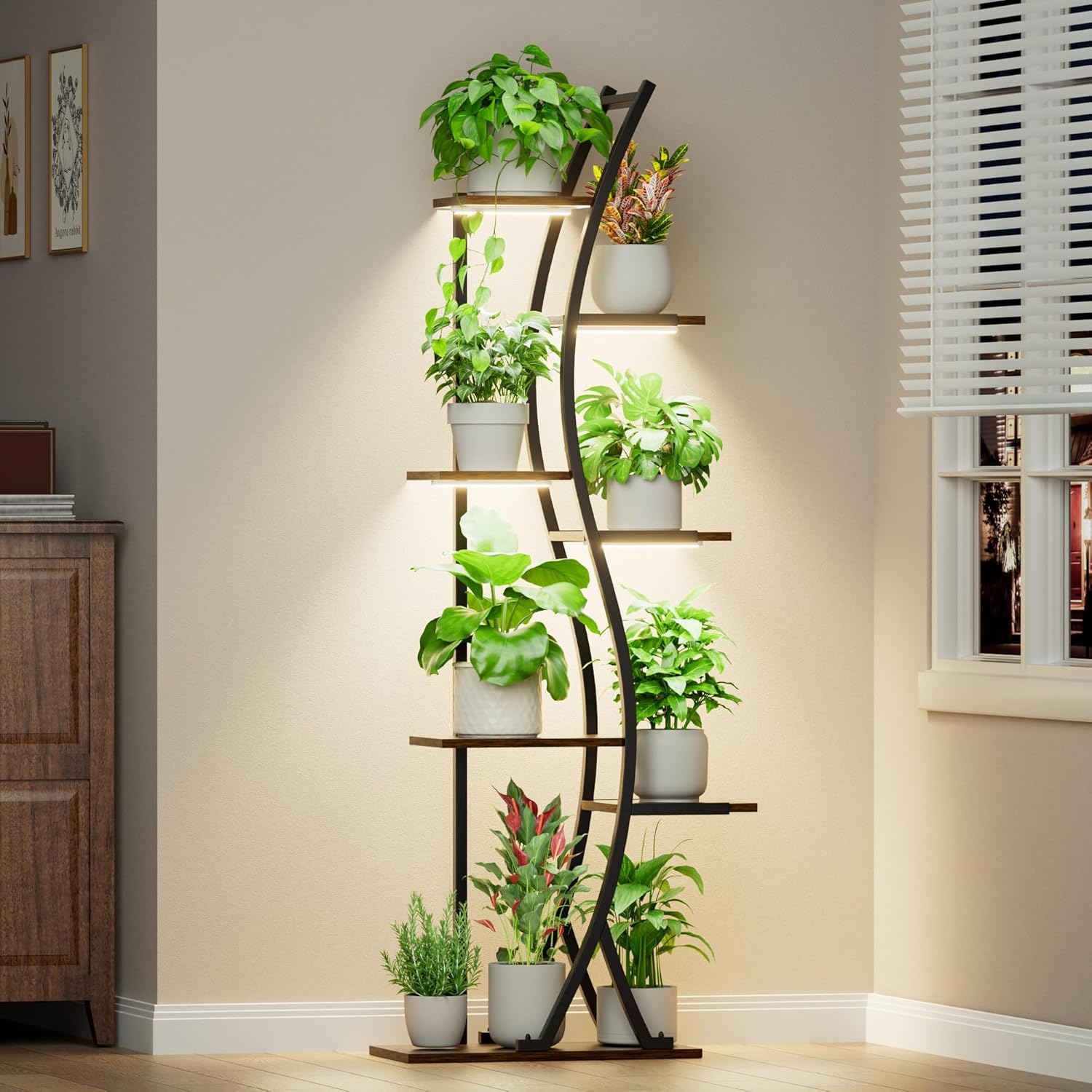 62" Plant Stand Indoor with Grow Lights - 7 Tiered Tall Metal Plant ...