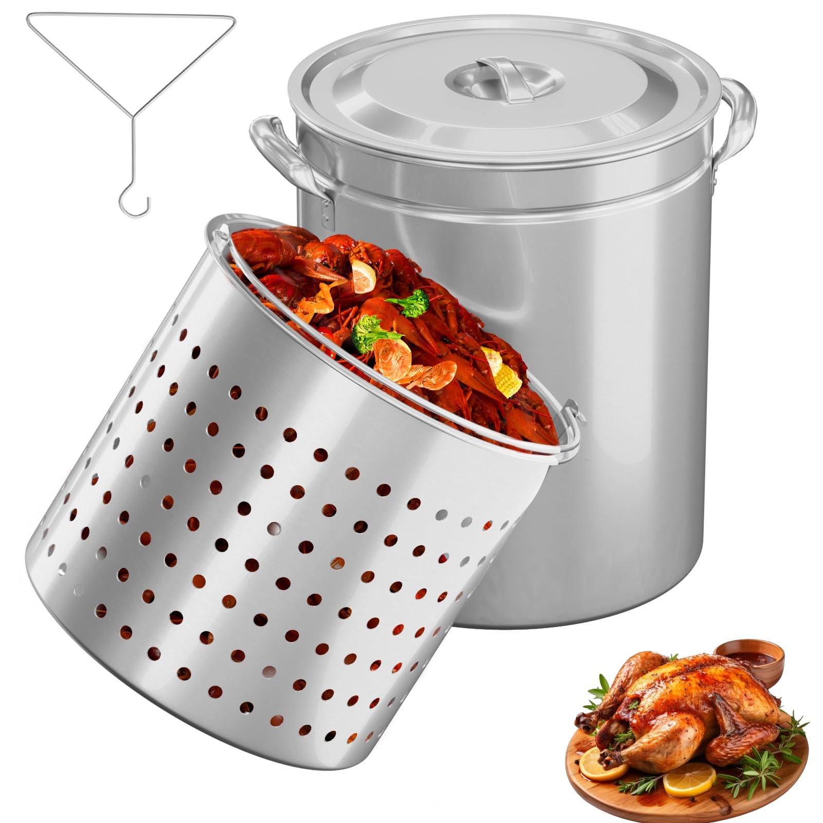 62 Quart Stainless Steel Seafood Boil Pot with Basket, Turkey Fryer for ...