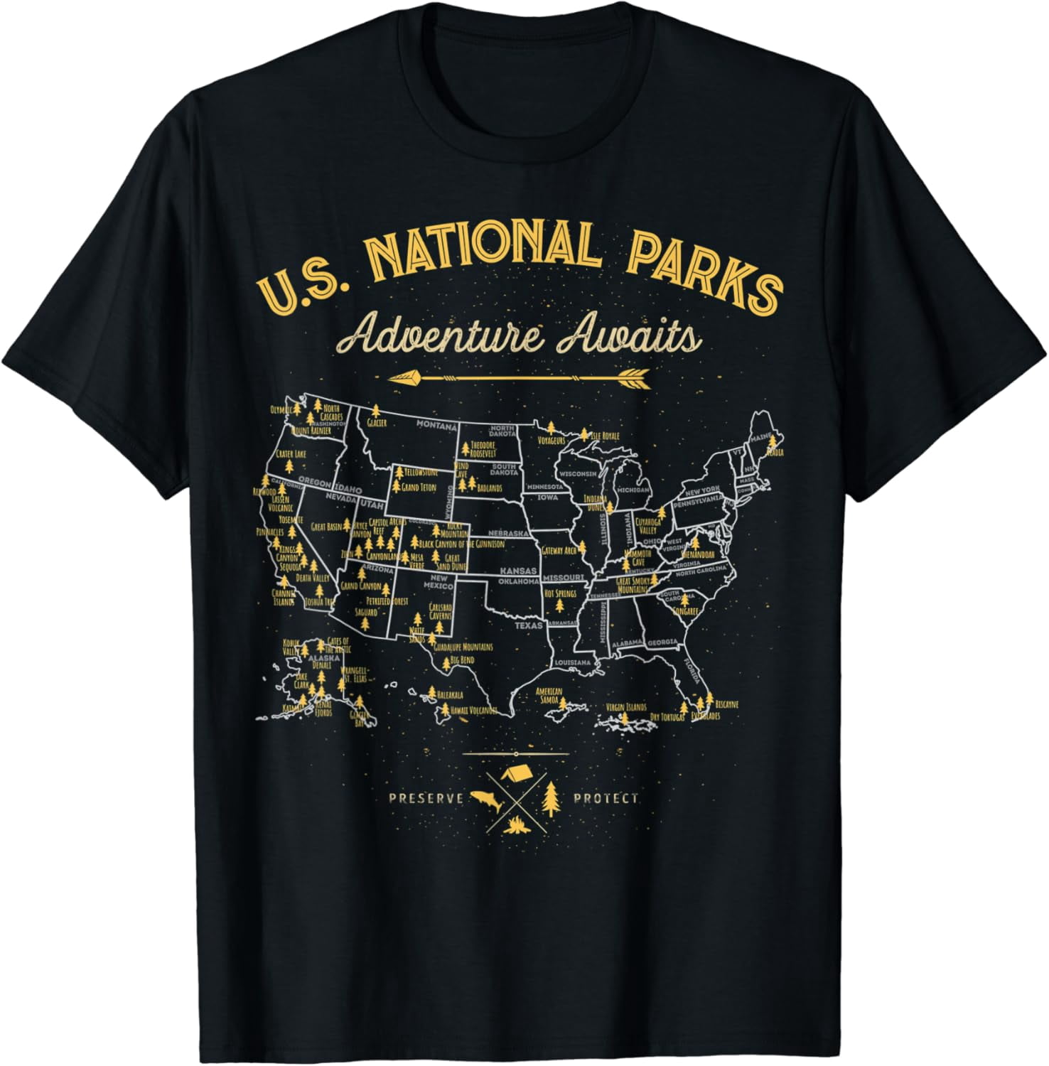 62 S Map Us Park Vintage Camping Hiking T Shirt - Walmart.com