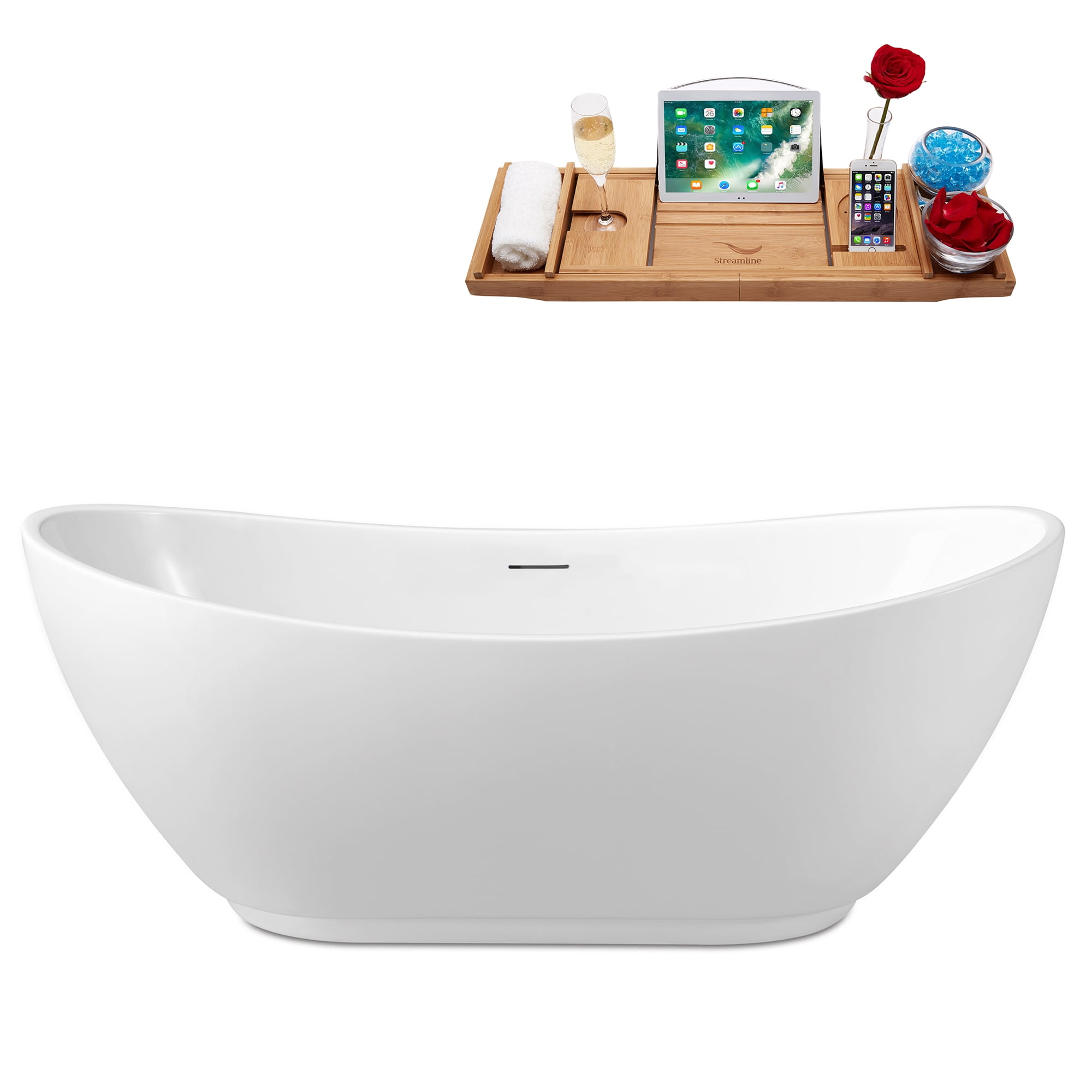 62" Streamline N590BBR Soaking Freestanding Tub and Tray With Internal ...