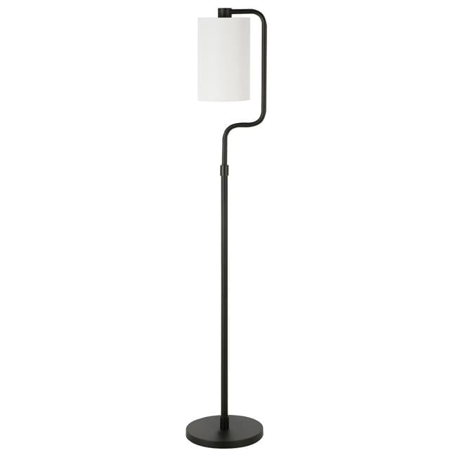 62 in. Reading Floor Lamp with White Frosted Glass Drum Shade, Black ...