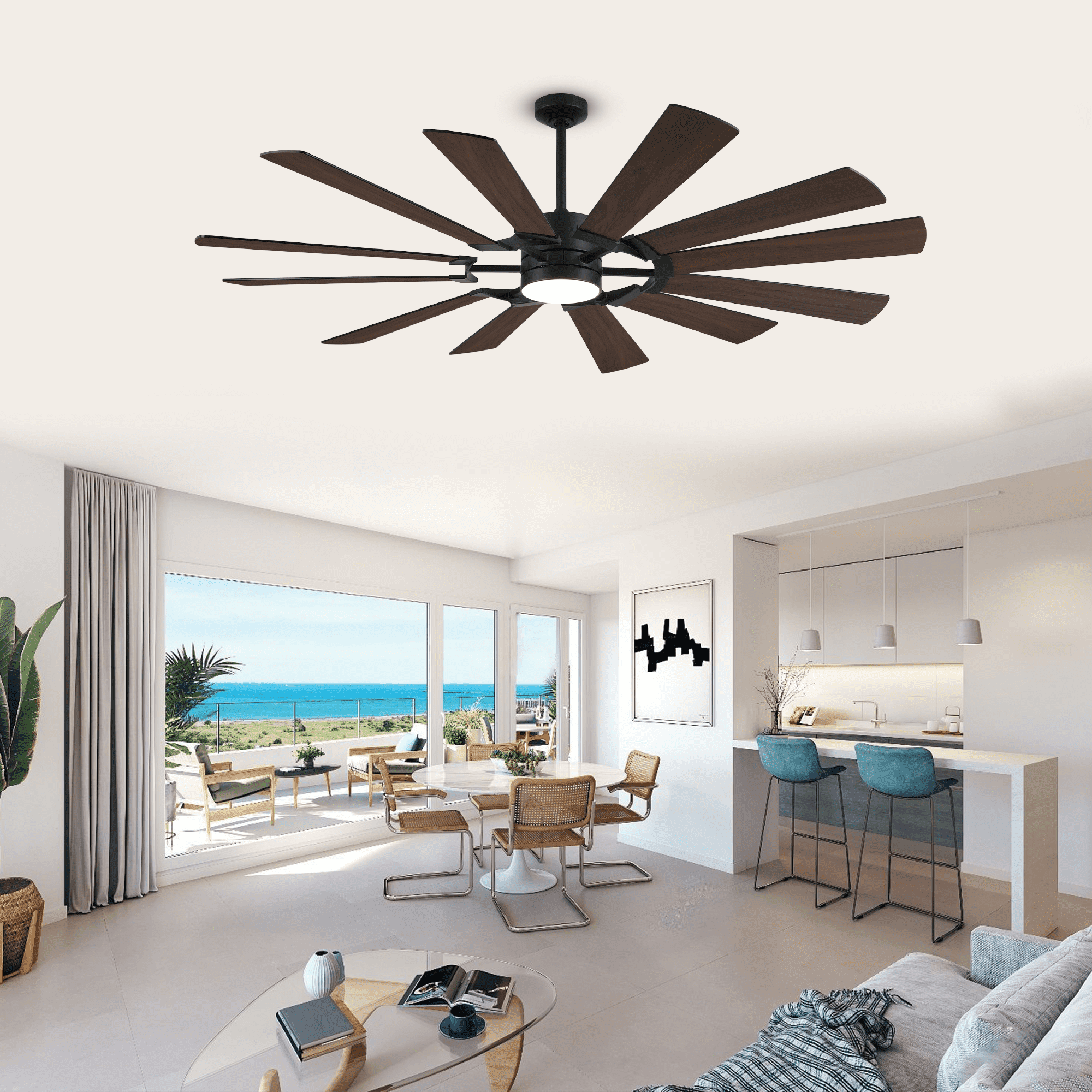 62 inch Indoor Outdoor Ceiling Fan with Light and Remote, Double-sides ...