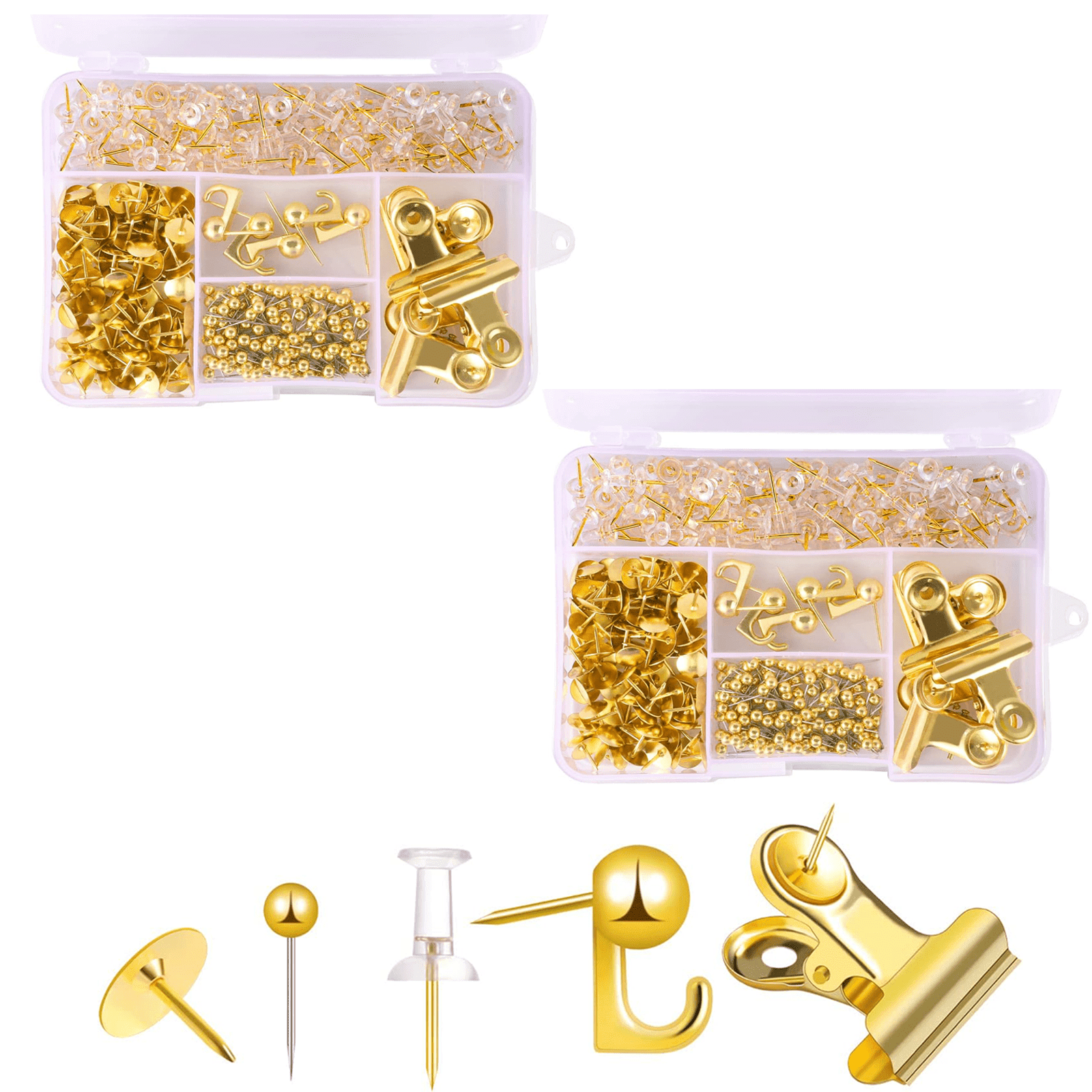 620 Pcs Gold Push Pins Set Thumb Tacks Decorative Push Pins for Cork ...