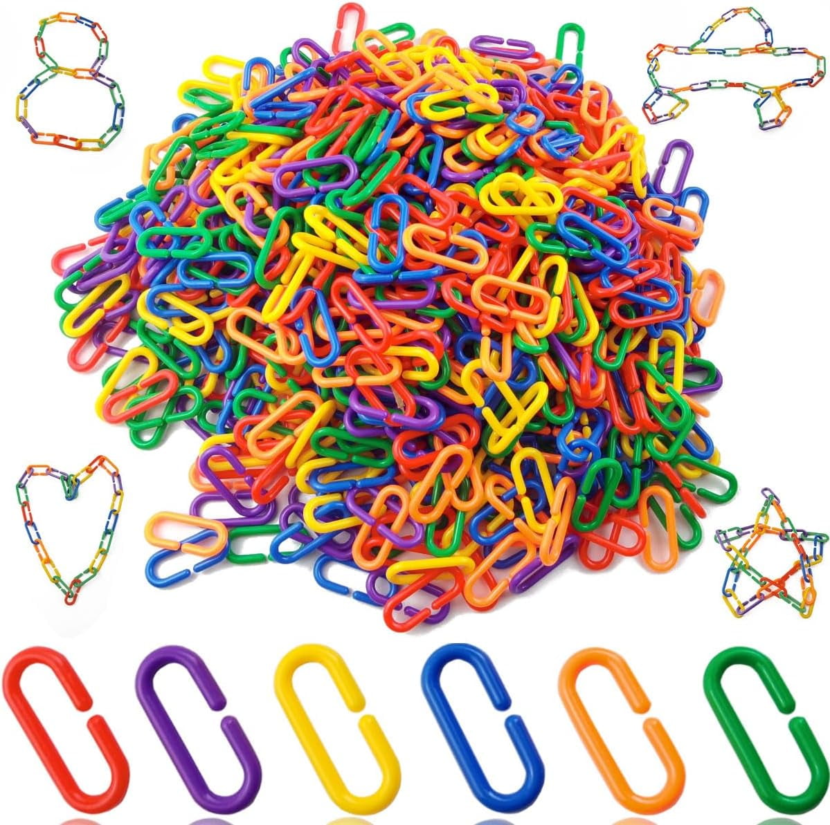 620PCS Rainbow C-Clips Plastic Chain Links, Bird Swing & Climbing Chain ...