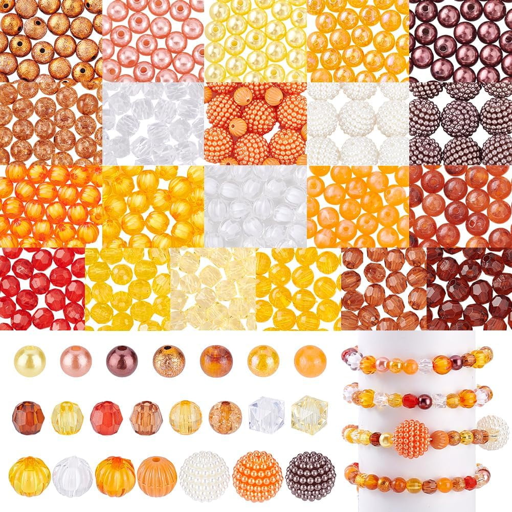 620Pcs 24 Styles Thanksgiving Fall Beads Acrylic Cube Faceted Round Spacer Bead Plastic Autumn ...