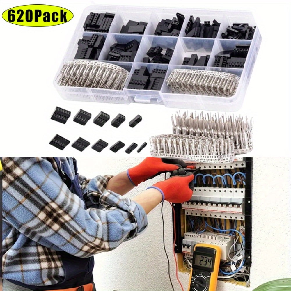 620pcs 2.54mm Jumper Connectors Male Female Crimp Pin Terminal Kit ...