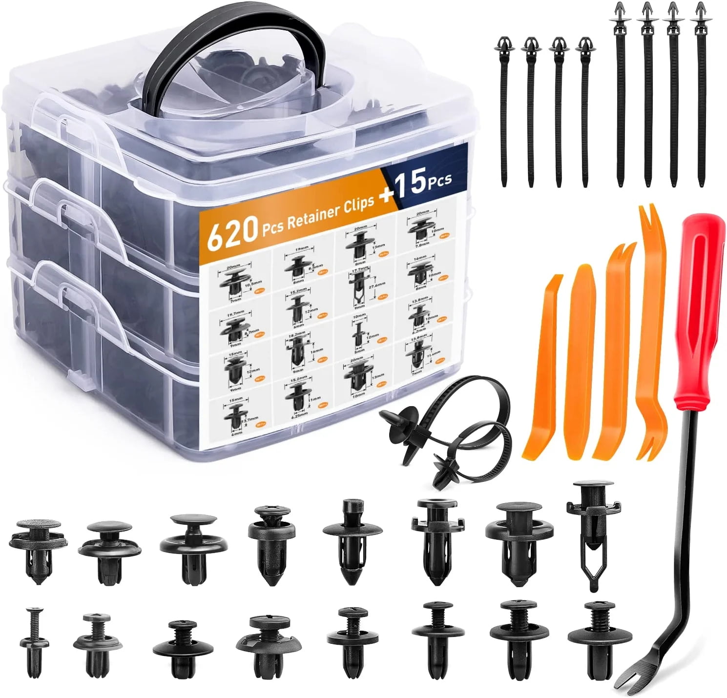 620pcs Car Push Retainer Clips Fasteners Kit with 3-Layer Box 16 Kinds ...