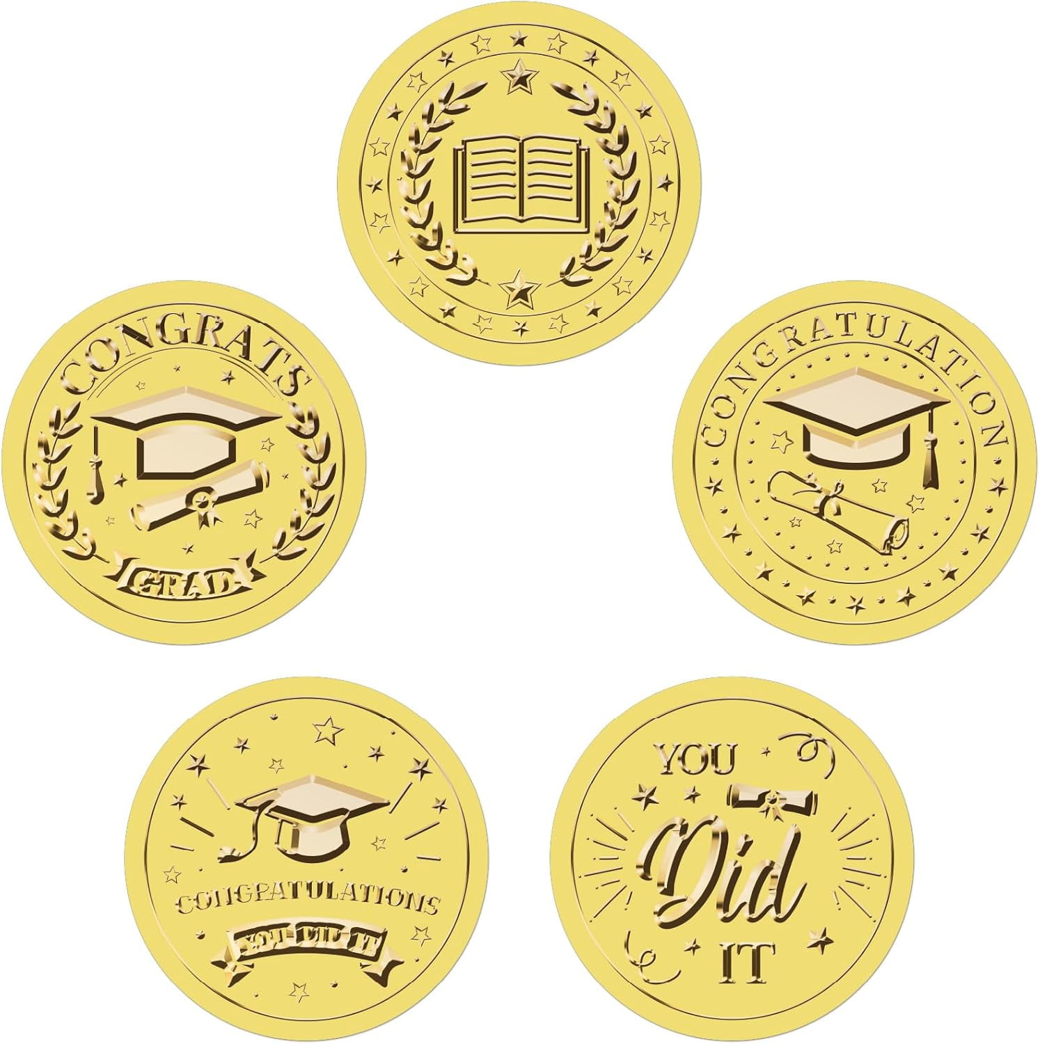 625Pcs Graduation Cap Gold Envelopes Seals Stickers 5 Style 1.5" Foil ...