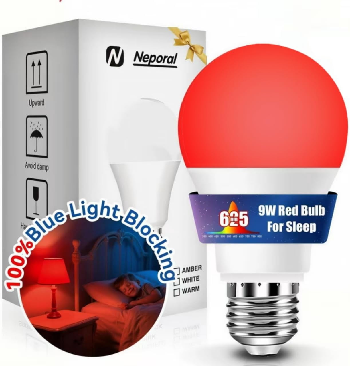 625nm Red Light Bulbs for Sleep, 100% Blue Light Blocking Bulb for ...