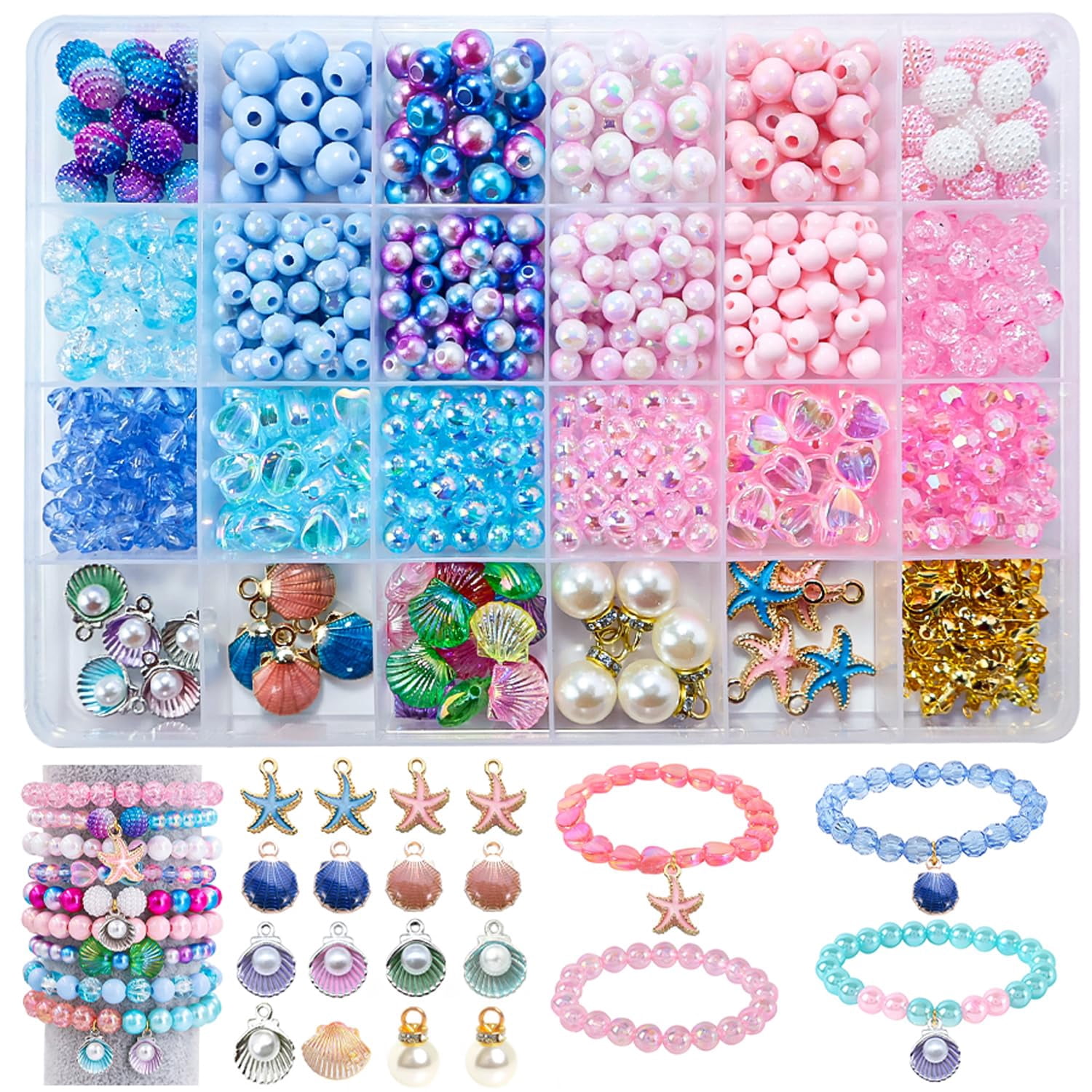 625pcs Ocean Pearl Beads Bracelet Making Kit - 24 Pastel Colors 8mm ...