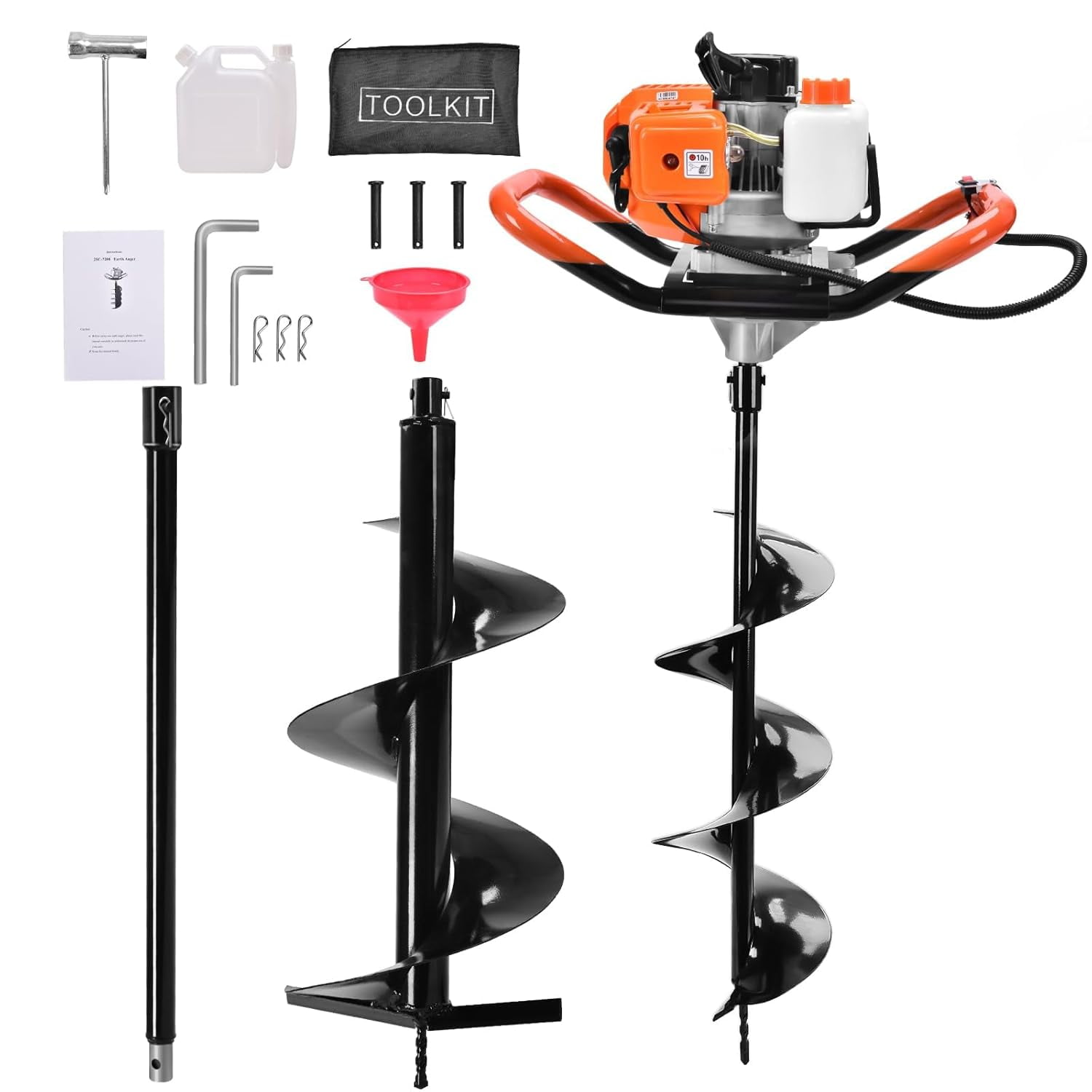 62CC Post Hole Digger, 2 Stroke Auger Post Hole Digger Gas Powered with 2 Augers Drill Bits 6" 8 ...